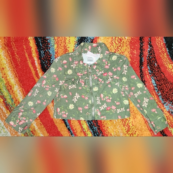 Little Lass | Jackets & Coats | Sz 3t Green Floral Crop Zipper Jacket ...